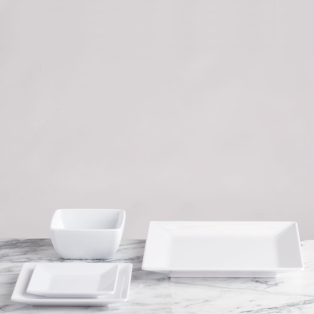 Diamond White Melamine Square 12pc Dinnerware Set | Q Home