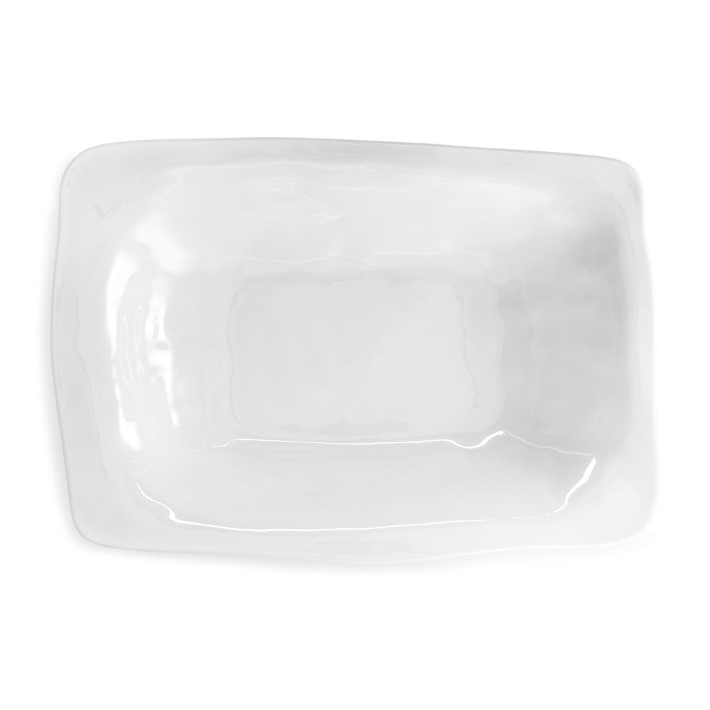 Ruffle White Melamine Rectangle Shallow Serving Bowl | Q Home