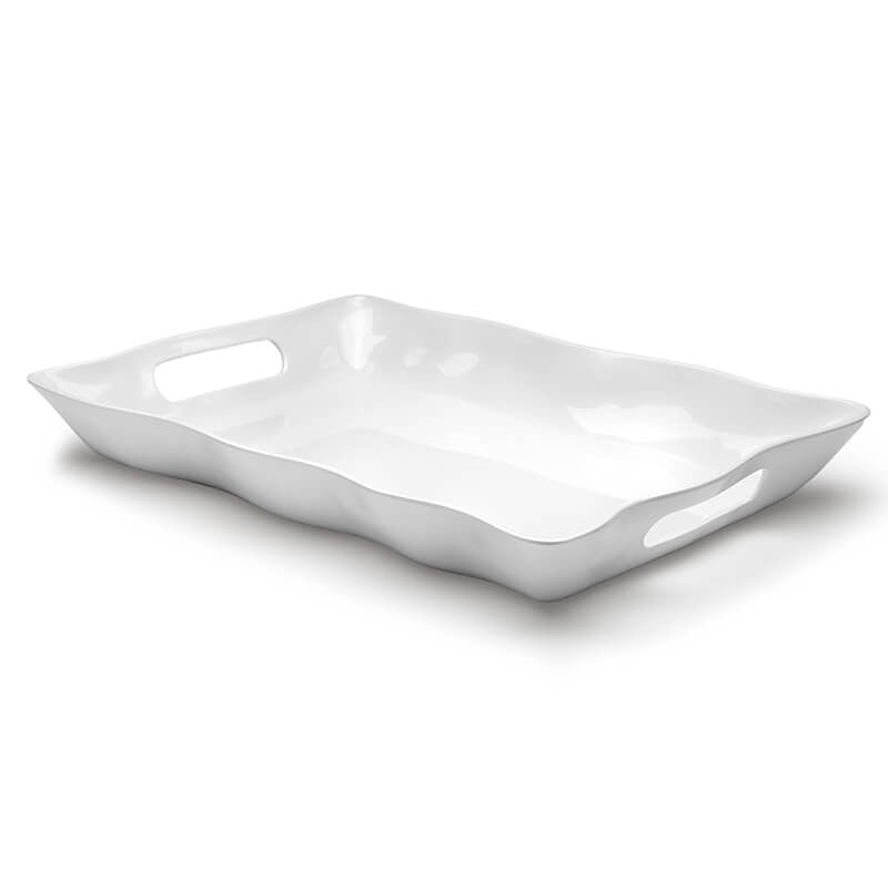 Ruffle White Melamine Large Rectangle Tray | Q Home