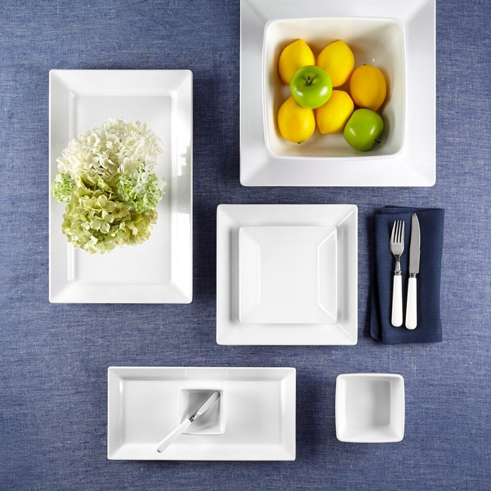 Diamond White Melamine Square 12pc Dinnerware Set | Q Home
