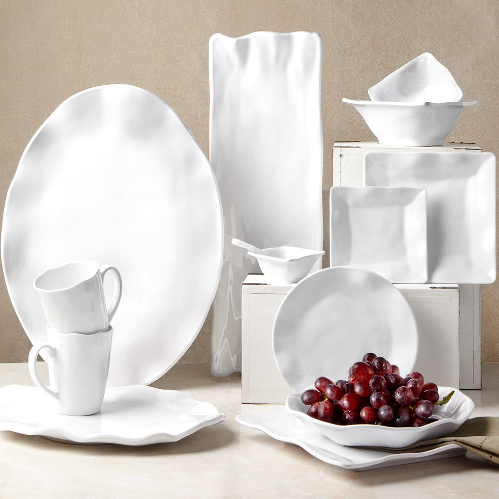 Ruffle White Melamine Square 12pc Dinnerware Set | Q Home