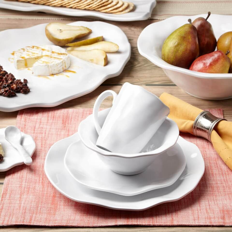 Ruffle White Melamine Round 12pc Dinnerware Set | Q Home